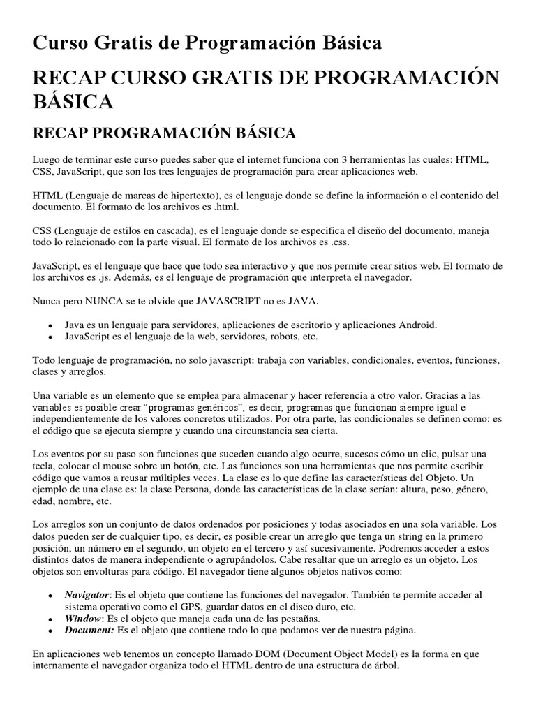 Curso Gratis De Programación Básica Pdf Script Java Html 1472