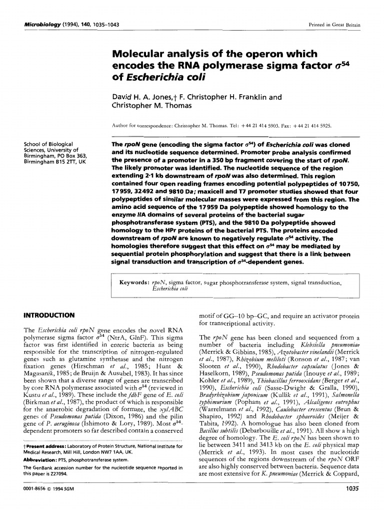 1994 - Jones, Franklin, Thomas - Molecular analysis of the operon which ...