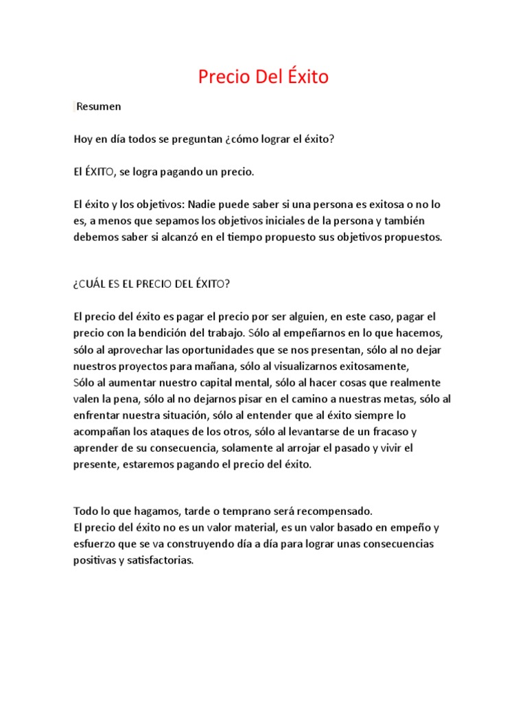 El Precio del Éxito: Esfuerzo y Valor | PDF | Crecimiento personal y ...