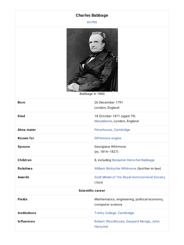 Charles Babbage - Wikipedia | PDF | Computing | Physical Sciences