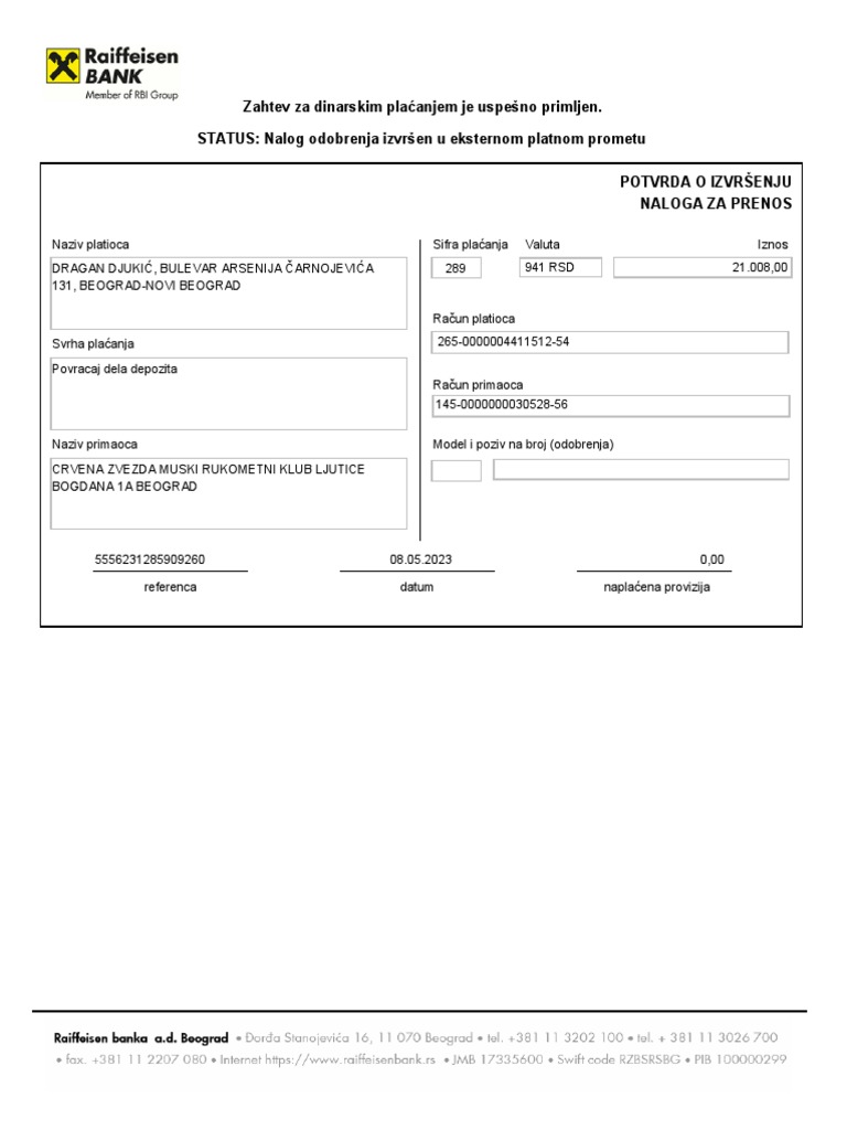 Potvrda o Placanju | PDF