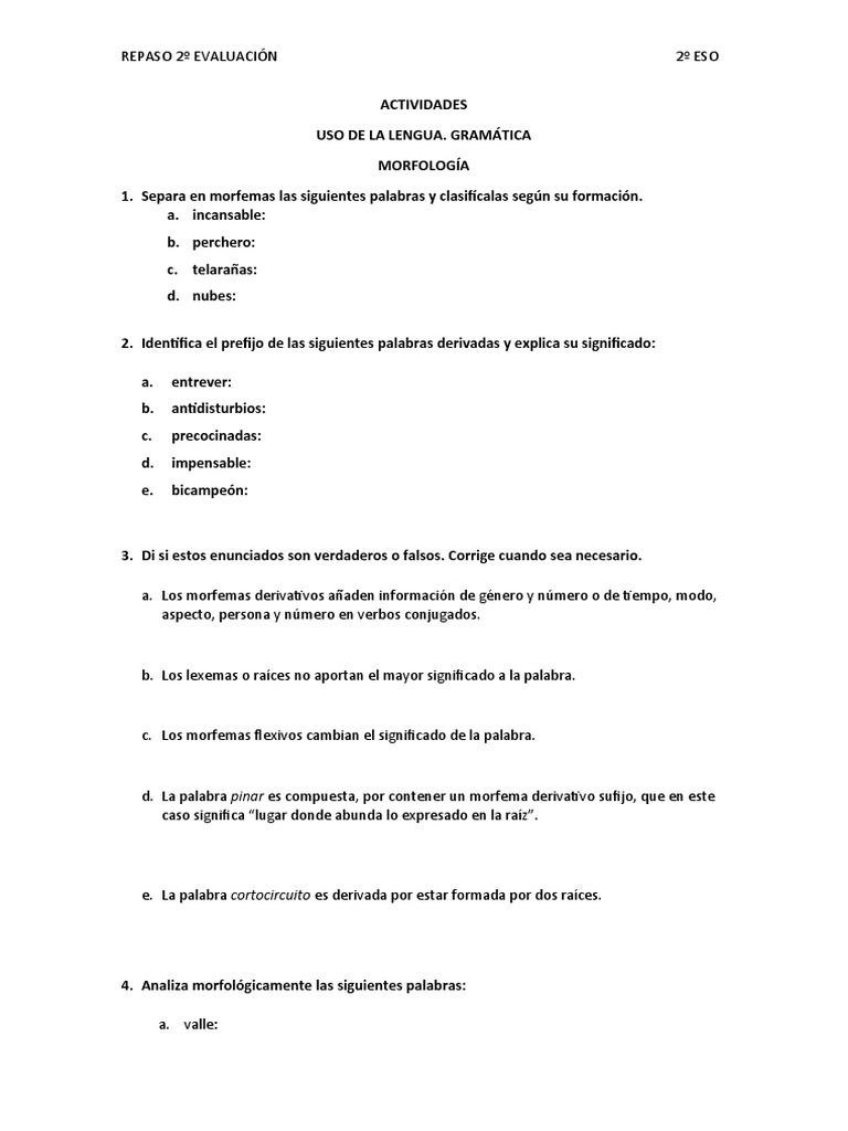 Repaso 2º ESO 2 | PDF | Palabra | Verbo