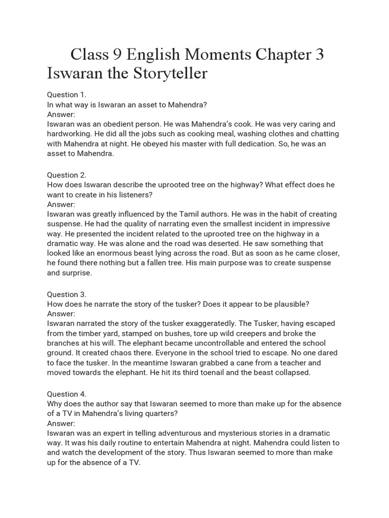 Class 9 English Moments Chapter 3 Iswaran The Storyteller | PDF | Ghosts