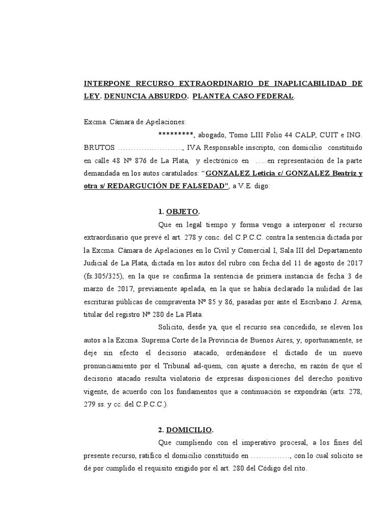 Modelo de Recurso Extraordinario | PDF | Sentencia (ley) | Violación