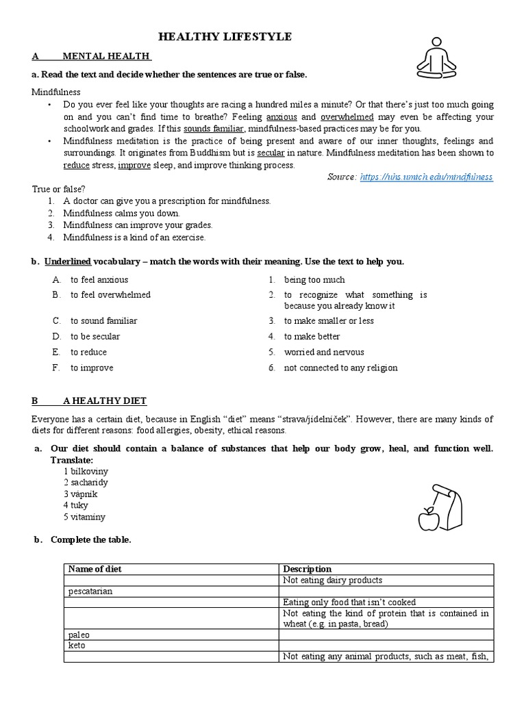 Healthy Lifestyle - Vocabulary | PDF | Mindfulness | Psychology