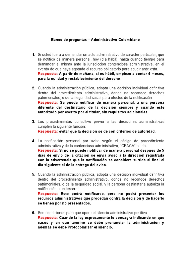 Preguntas Clave del Derecho Administrativo Colombiano | PDF | Petición | Justicia