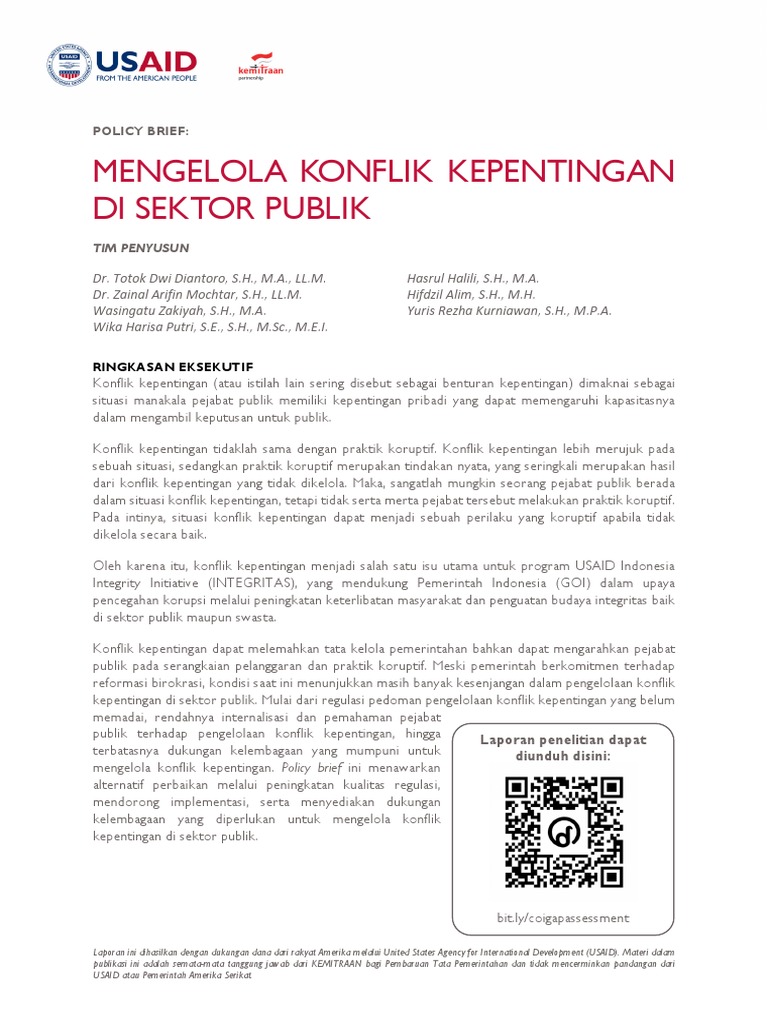 Policy Brief - Mengelola Konflik Kepentingan Di Sektor Publik - ID | PDF