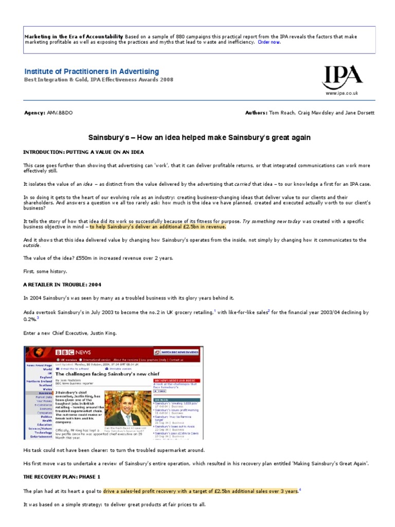 Brand Strategy Case Study - Sainsbury, Try Something New Today | PDF