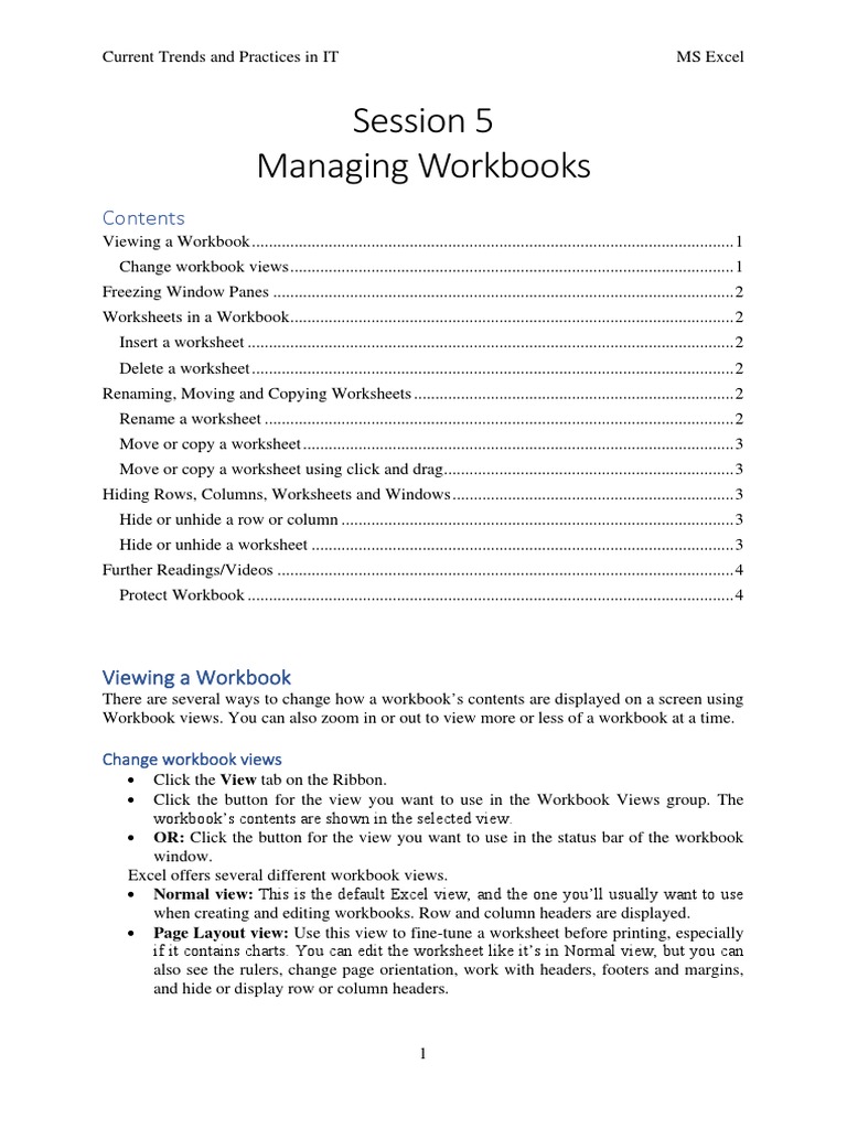 Excel 5 (Handouts) | PDF | Microsoft Excel | Worksheet