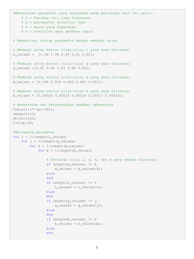 Tugas Apf Bandul Matlab | PDF | Metode & Bahan Ajar | Sains & Matematika