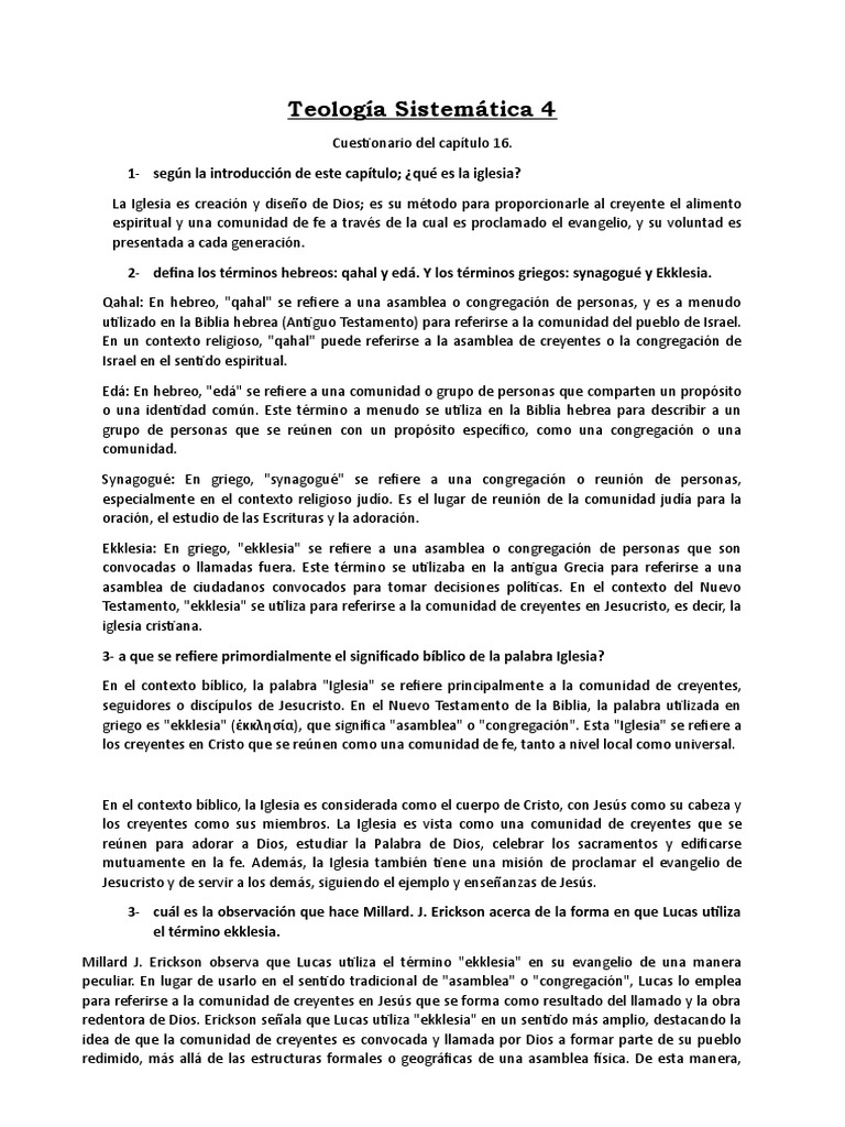 Cuestionarios de Teologia Sistematica 4 | PDF | Iglesia Católica | Sacramentos