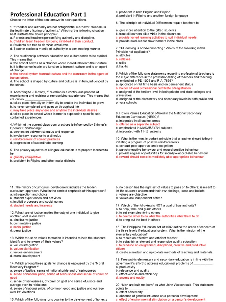 Professional Education Part 1 | PDF | Teachers | Curriculum
