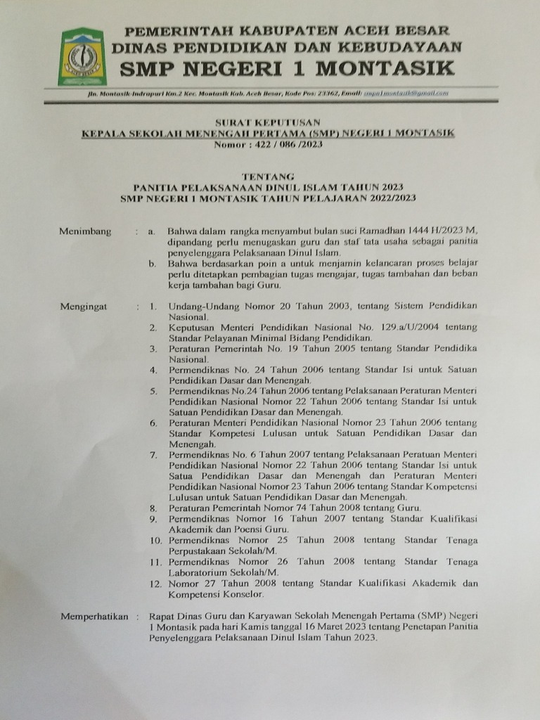 Penetapan Panitia Dinul Islam | PDF