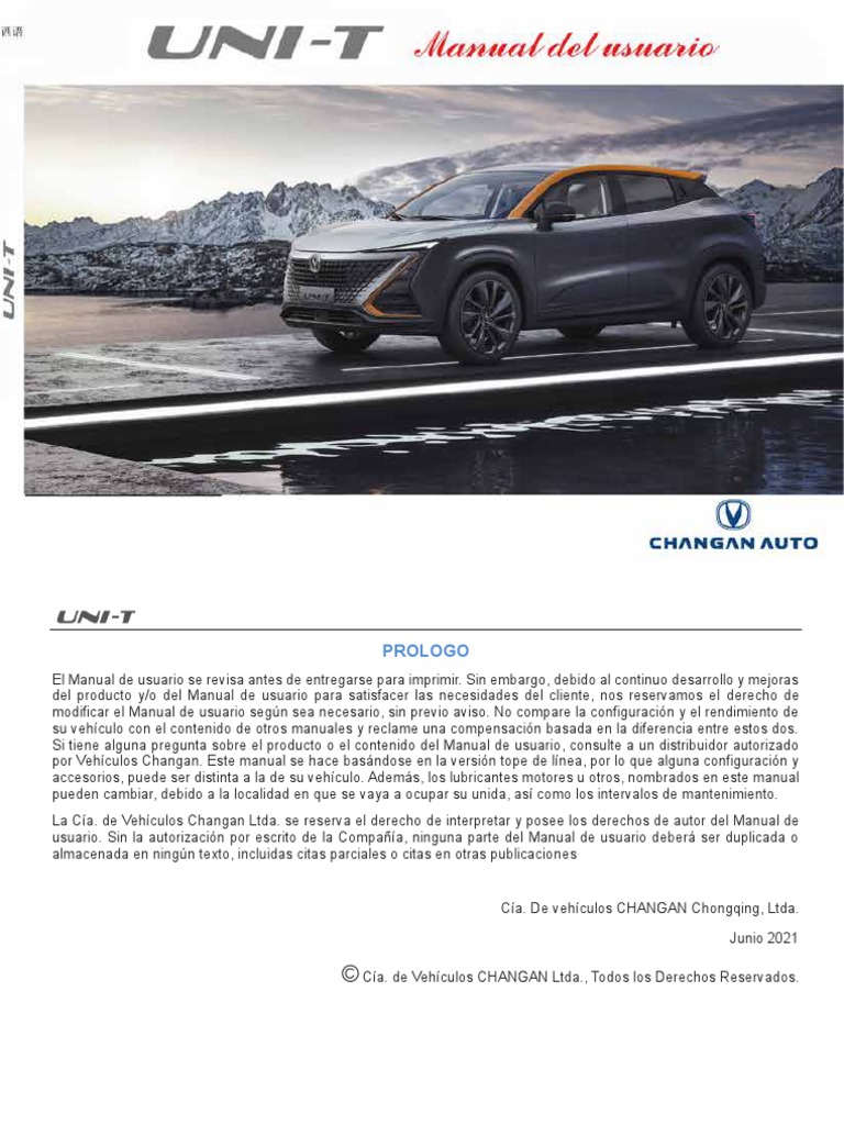 Manual usuario Changan UNI-T | PDF | Airbag | Teléfonos móviles