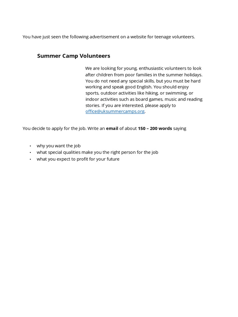 Application Letter Summer Camp Volunteer | PDF
