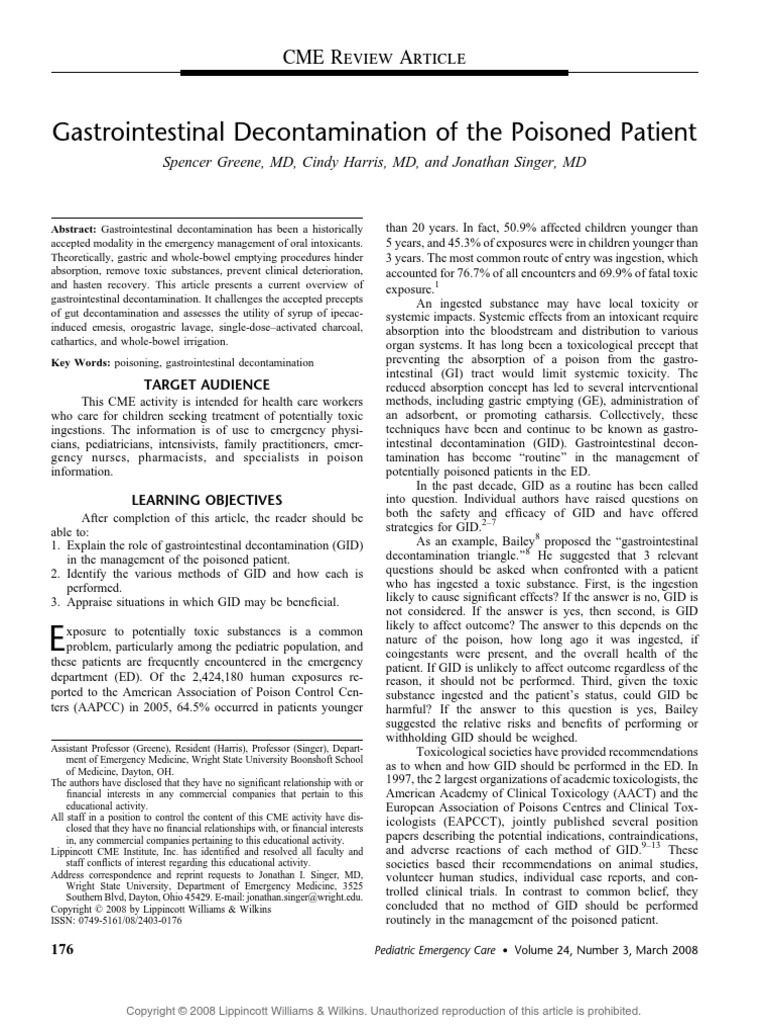 Gastrointestinal Decontamination of Poisoned Patient | PDF | Vomiting ...