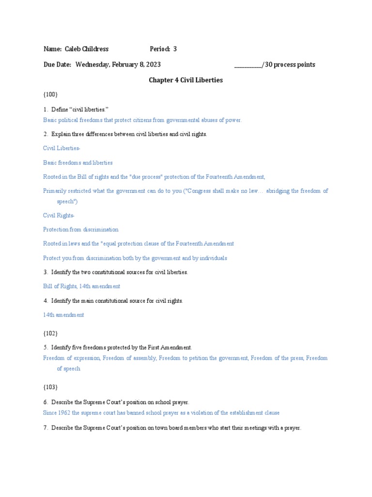 Civil Liberties and Constitutional Amendments | PDF | Fourteenth ...