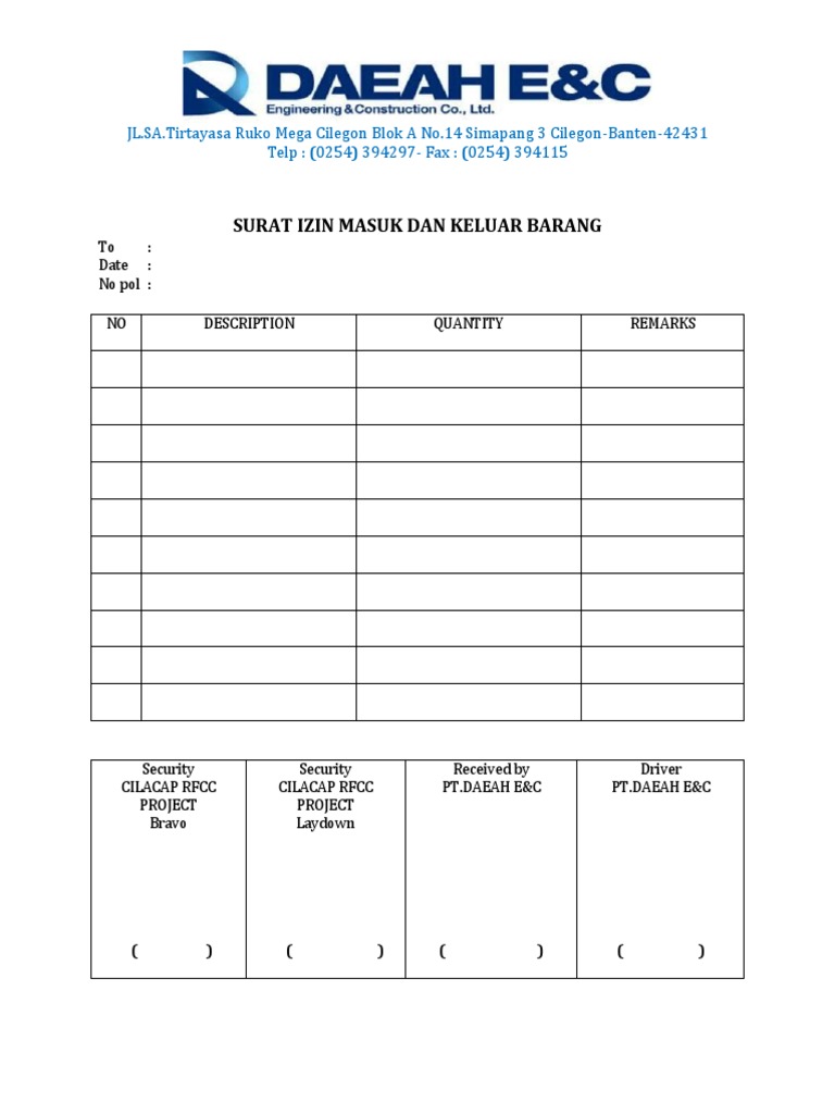 Surat Izin Masuk Dan Keluar Barang | PDF