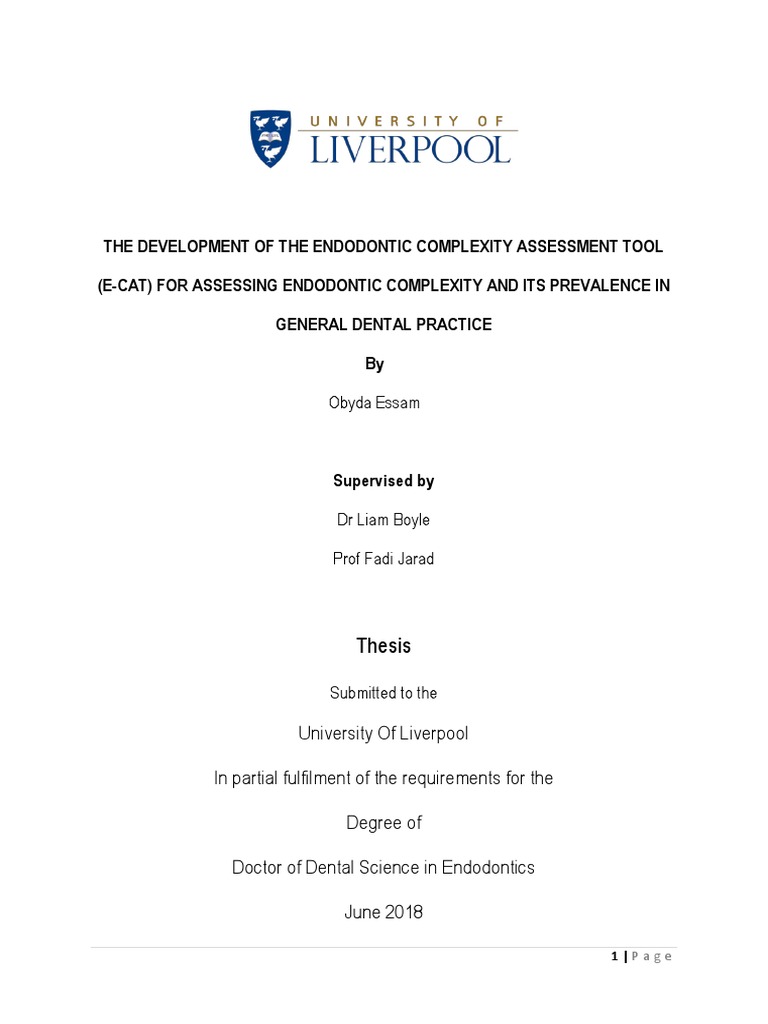The Development of The Endodontic Complexity Assessment Tool (E-CAT) - 2018 | PDF | Dentistry ...