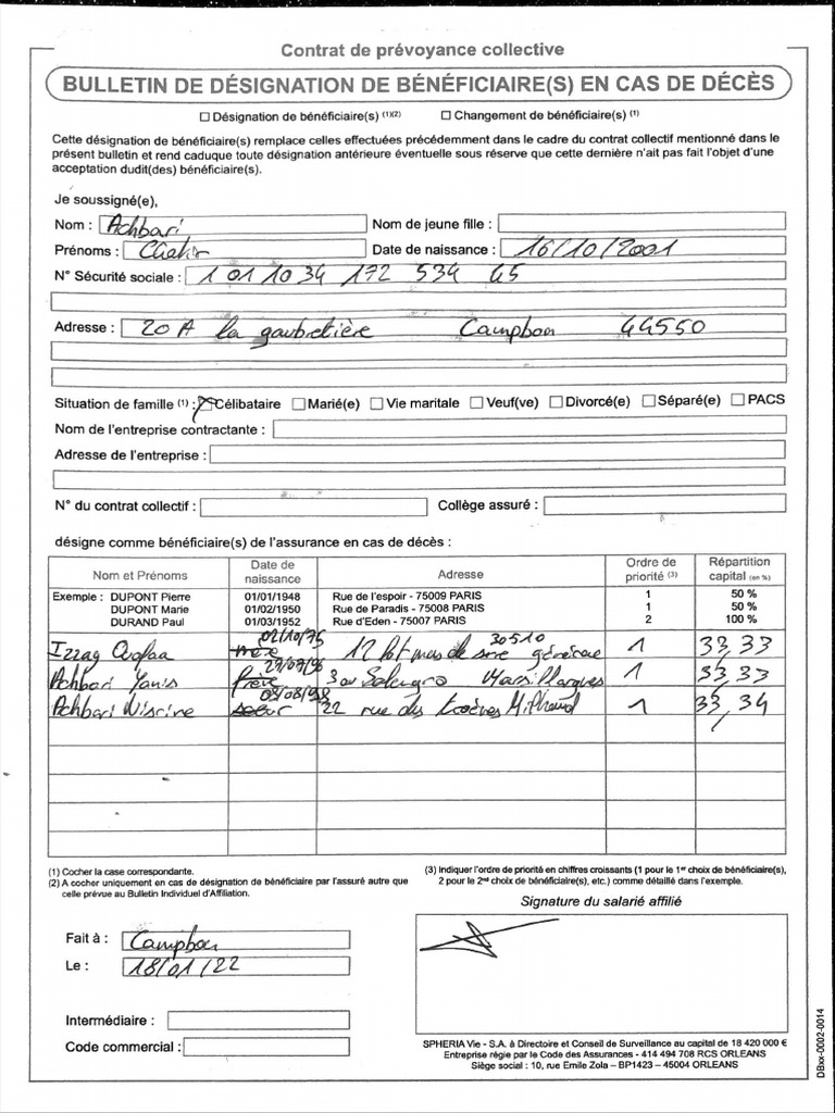 Bénéficiaires en Cas de Décès | PDF