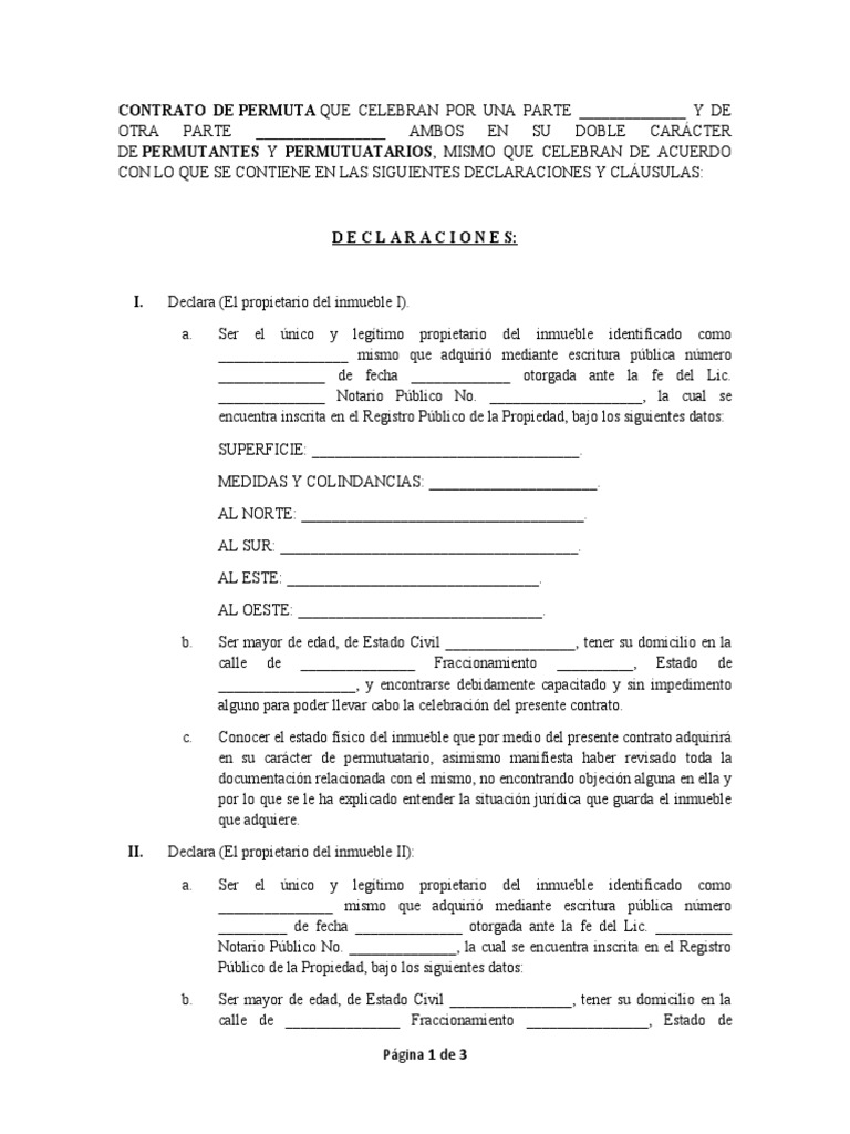 Contrato de Permuta. - Formato | PDF | Propiedad | Ley común