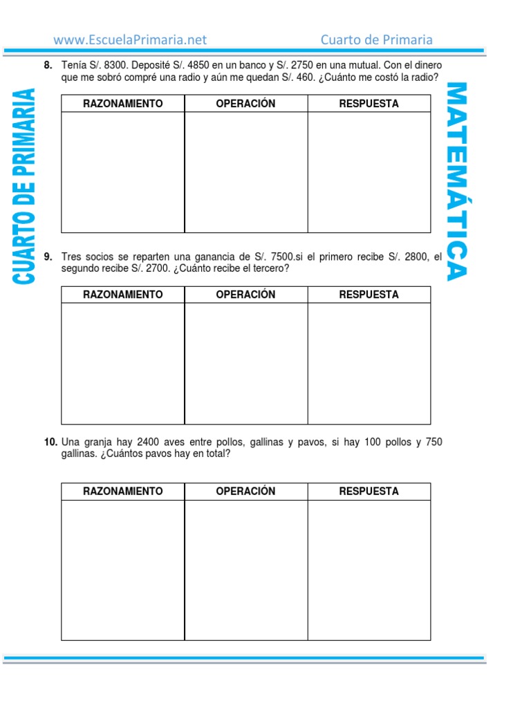 Problemas de Razonamiento para Cuarto de Primaria | PDF