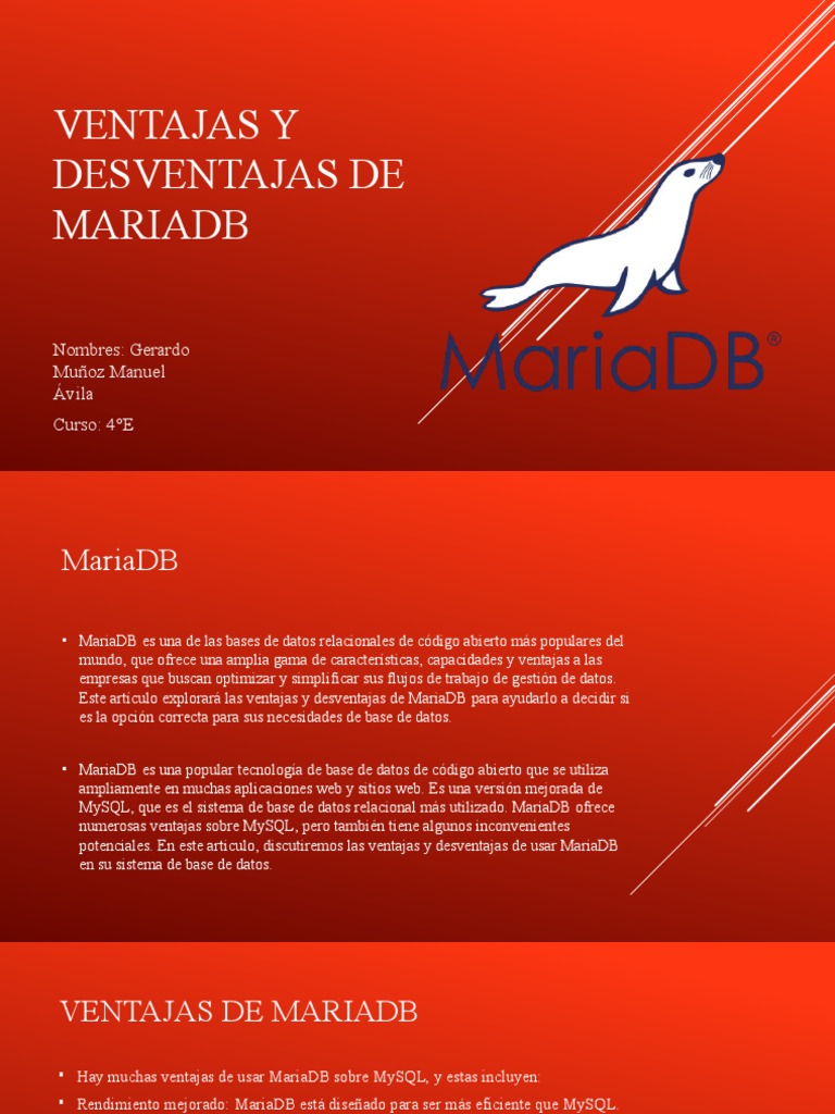 Ventajas y desventajas de mariaDB | PDF | Mi sql | Bases de datos