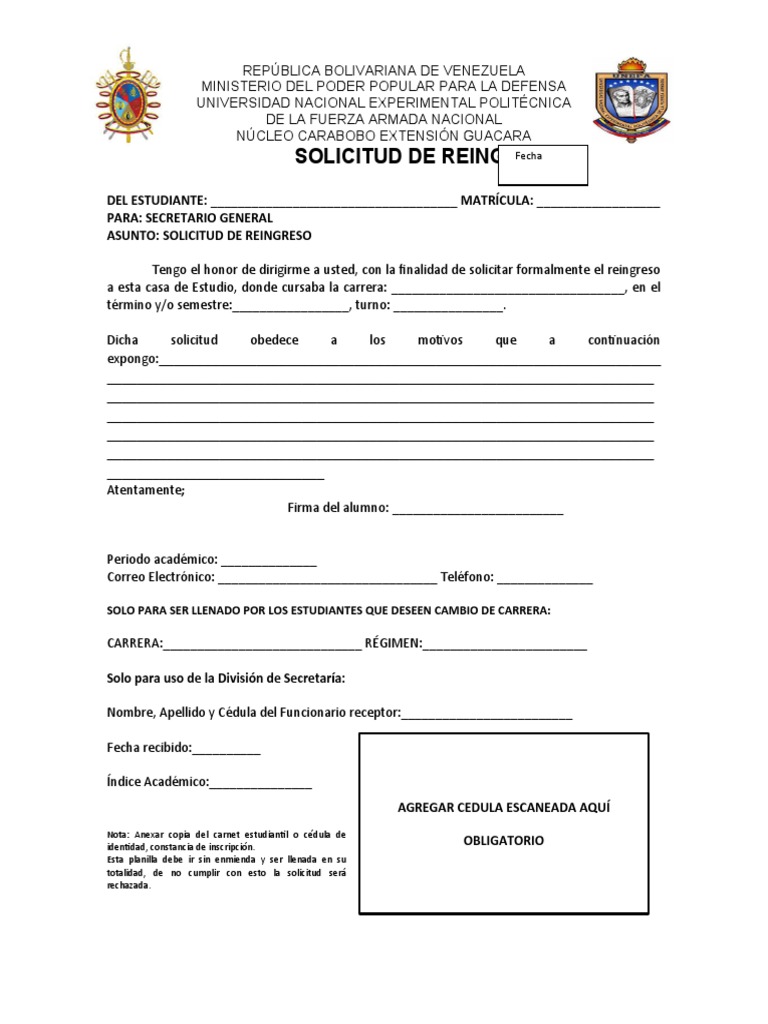 Solicitud de Reingreso | PDF