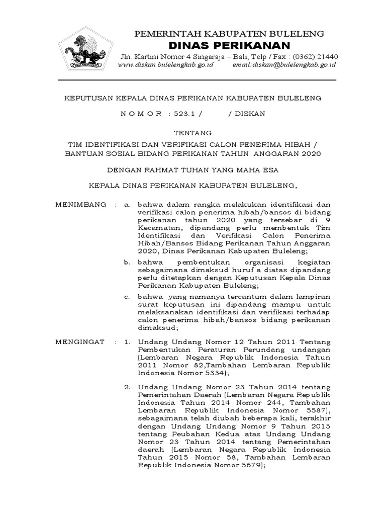 SK Tim Verifikasi Hibah Bansos 2020 45 | PDF