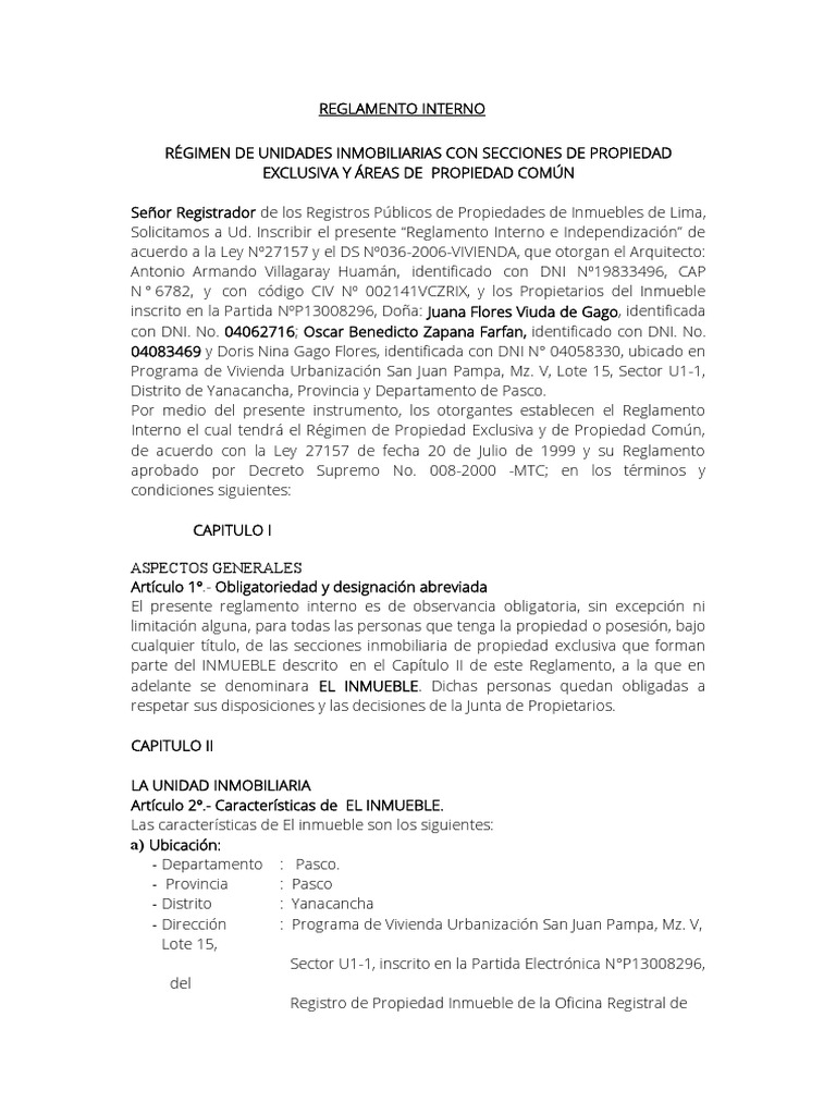 PDF Modelo Reglamento Interno - Compress | PDF | Propiedad | Regulación