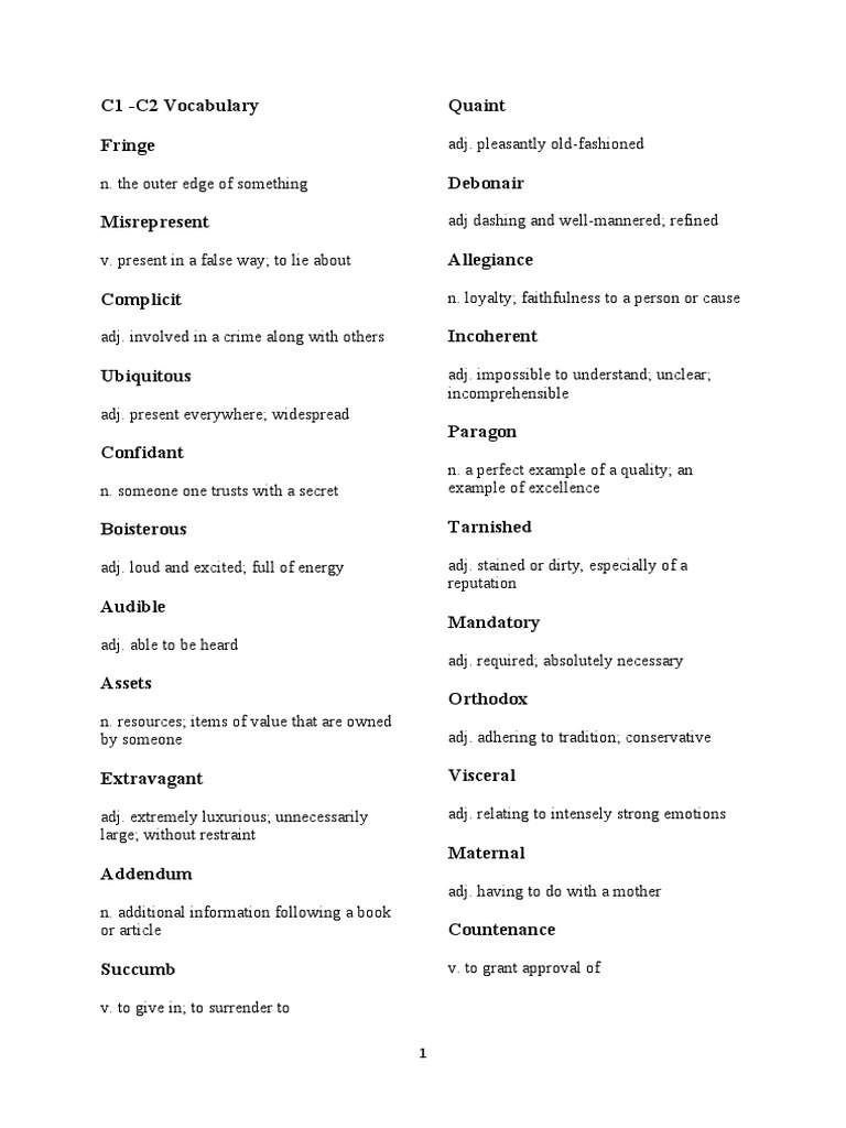 C1 C2 Vocabulary List | PDF