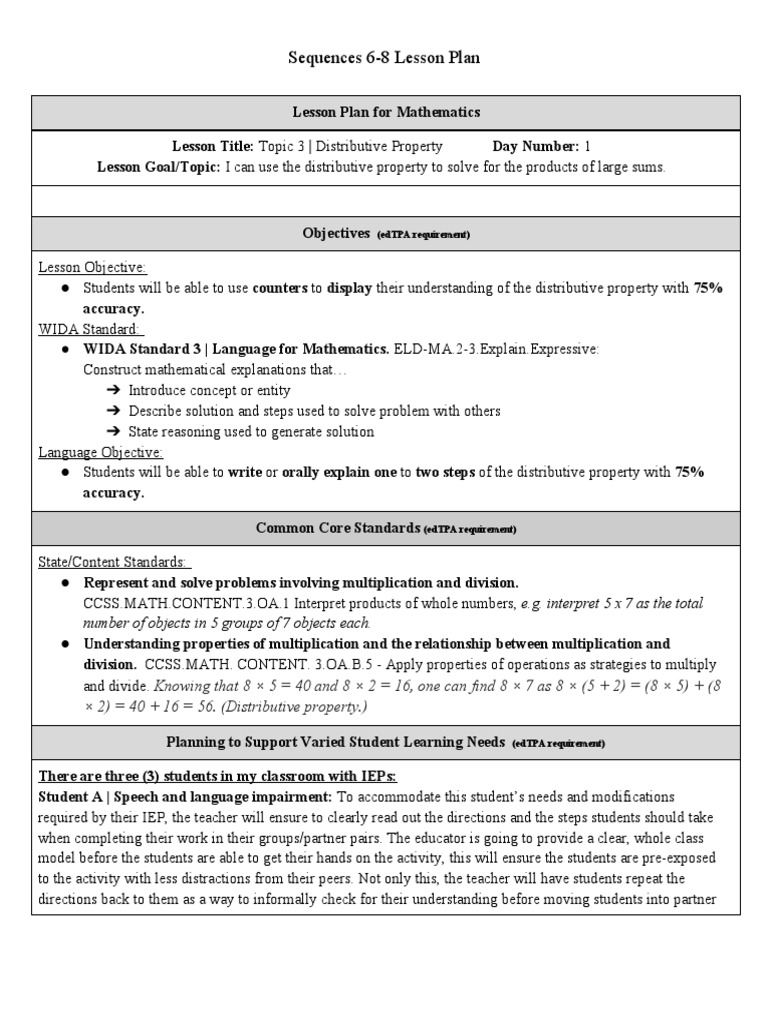 Edtpa-1 NB - Math Edtpa Lesson Plan 1 | PDF | Mathematics | Fluency