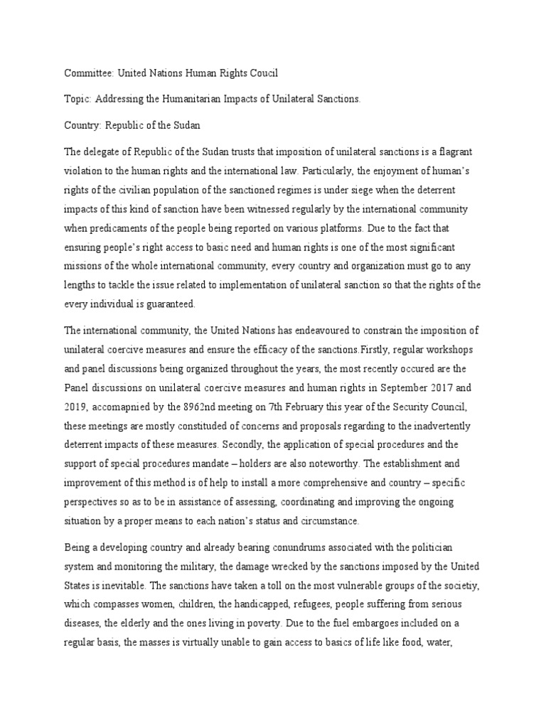 A position paper sample for United Nations Human Rights Council (UNHRC ...