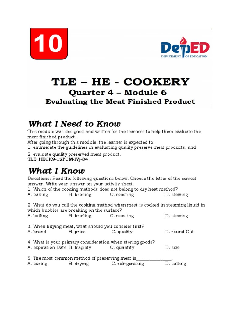 Module 6 Tle Activity Sheet | Download Free PDF | Taste | Meat