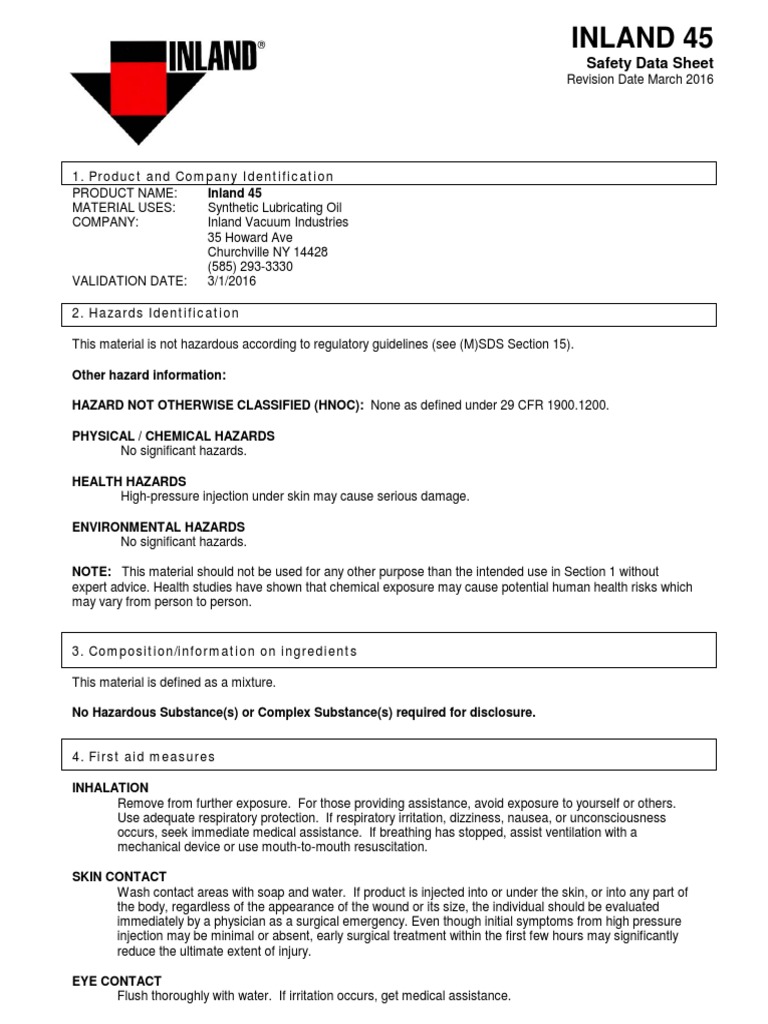 Inland 45 SDS | PDF | Firefighting | Hazardous Waste