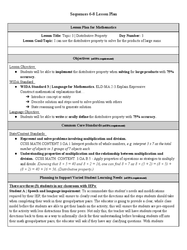 Edtpa - 3 NB - Math Edtpa Lesson Plan | PDF | Mathematics ...