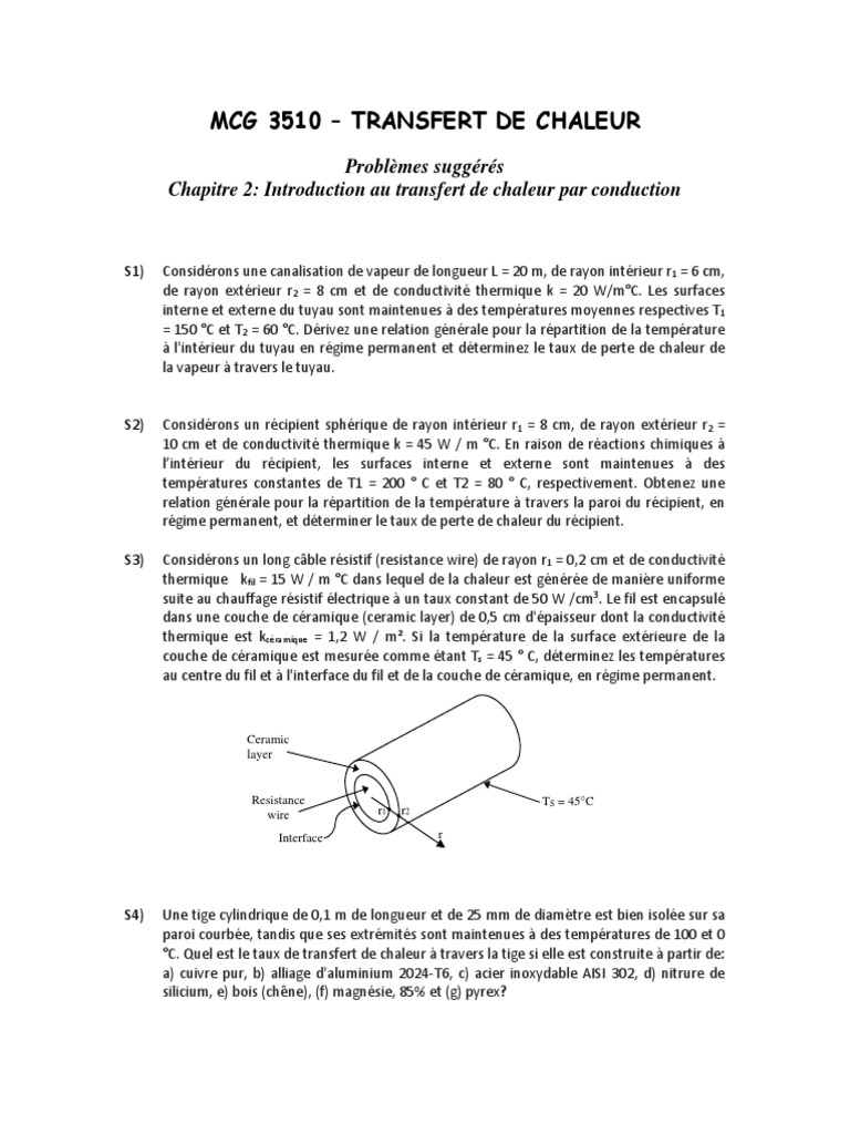 Problèmes de transfert thermique en conduits | PDF | Conductivité ...