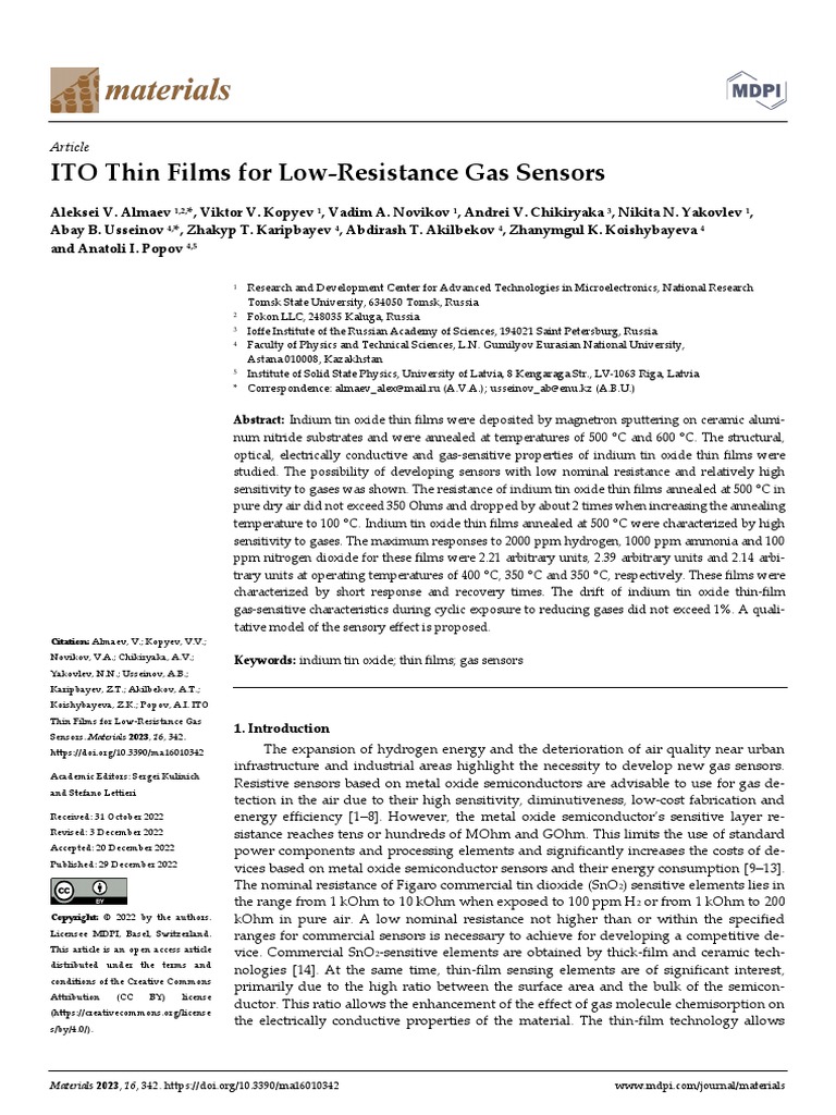 ITO Thin Films For Low-Resistance Gas Sensors | PDF | Thin Film ...