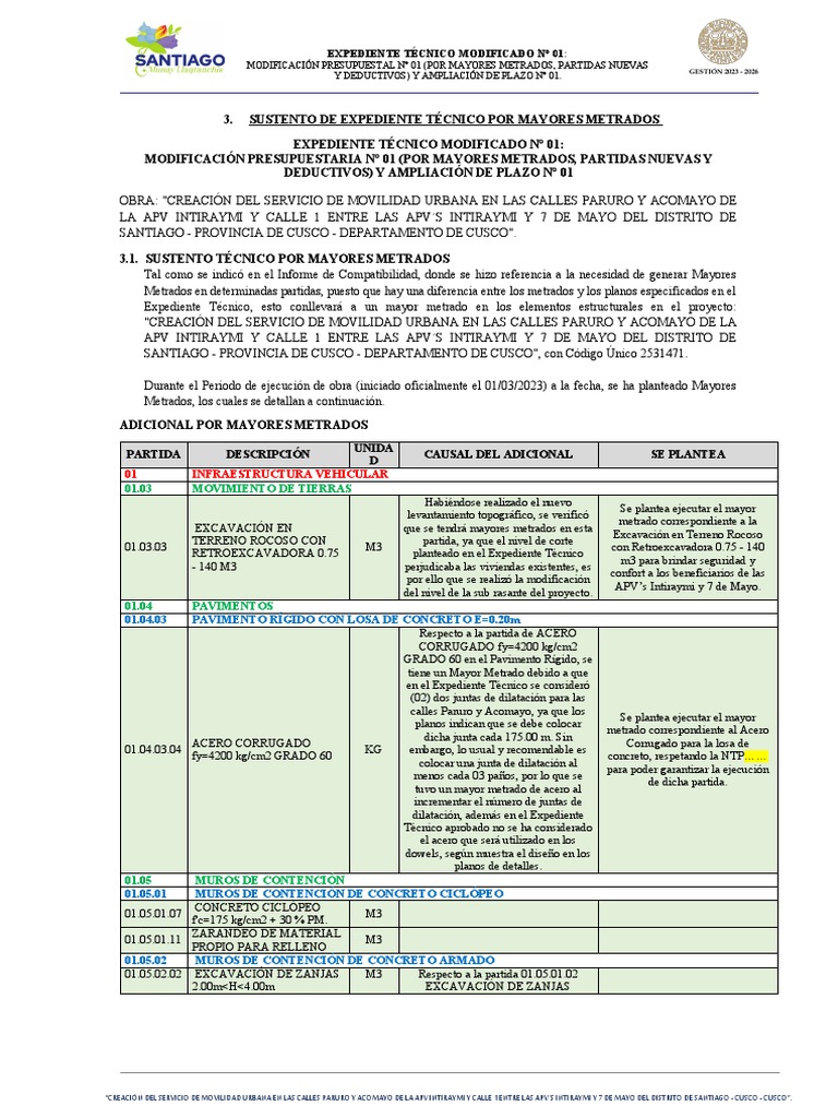 Sustento de Expediente Técnico Por Mayores Metrados | PDF | Ingeniero civil