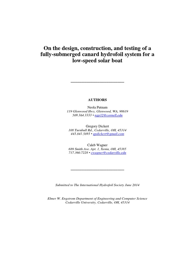Submerged Canard Hydrofoil for Solar Boat | PDF | Fluid Dynamics ...