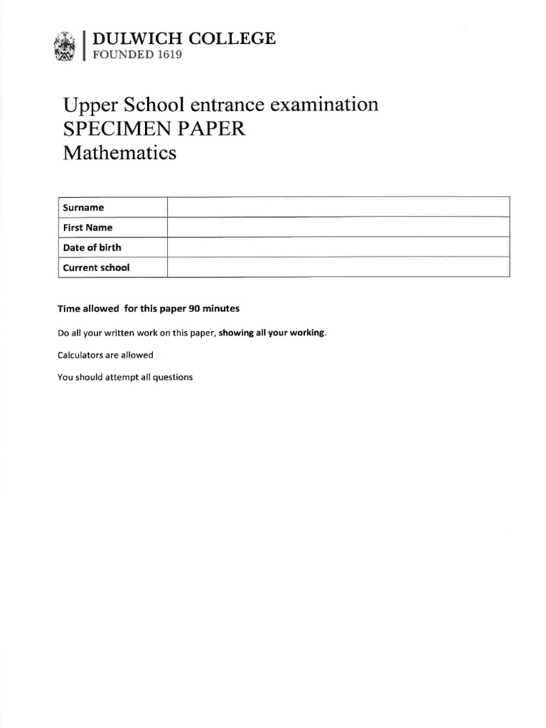 Dulwich College 6th Form Maths Sample | PDF