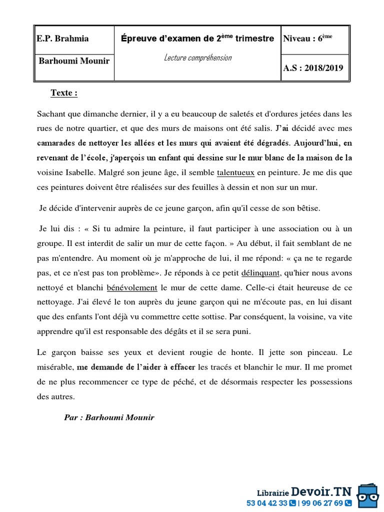 Epreuve N°13 2018 2019 (Barhoumi Mounir) | PDF