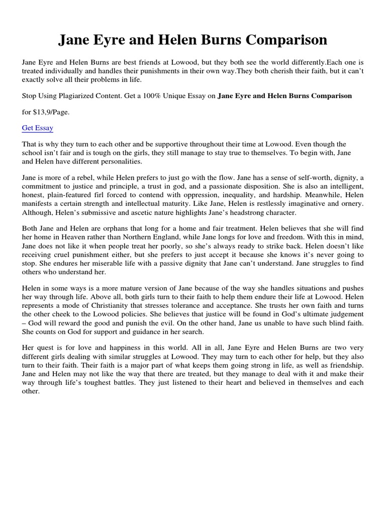 Jane Eyre and Helen Burns: A Contrast | PDF | Jane Eyre | Faith