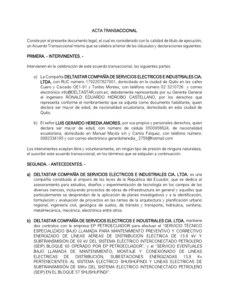 Acta Transaccional Luis Gerardo Heredia Amores-signed | PDF | Ecuador