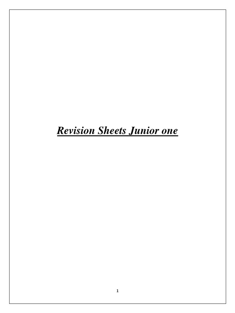 Revision Sheets Junior One | PDF
