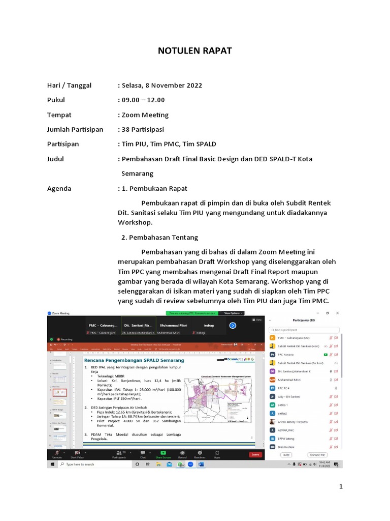 Lampiran 02 - Notulensi Rapat Pembahasan Draft Final Basic Design Dan DED SPALD-T Kota Semarang ...