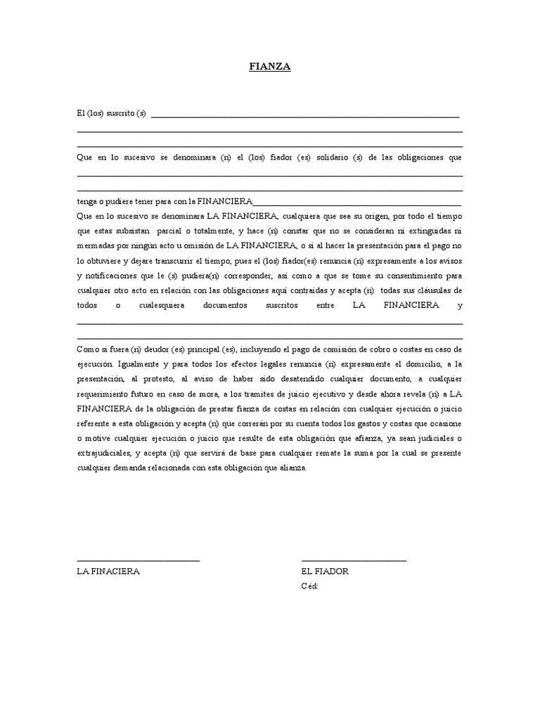 Fianza Personal Modelo | PDF | Pagos | Ley común