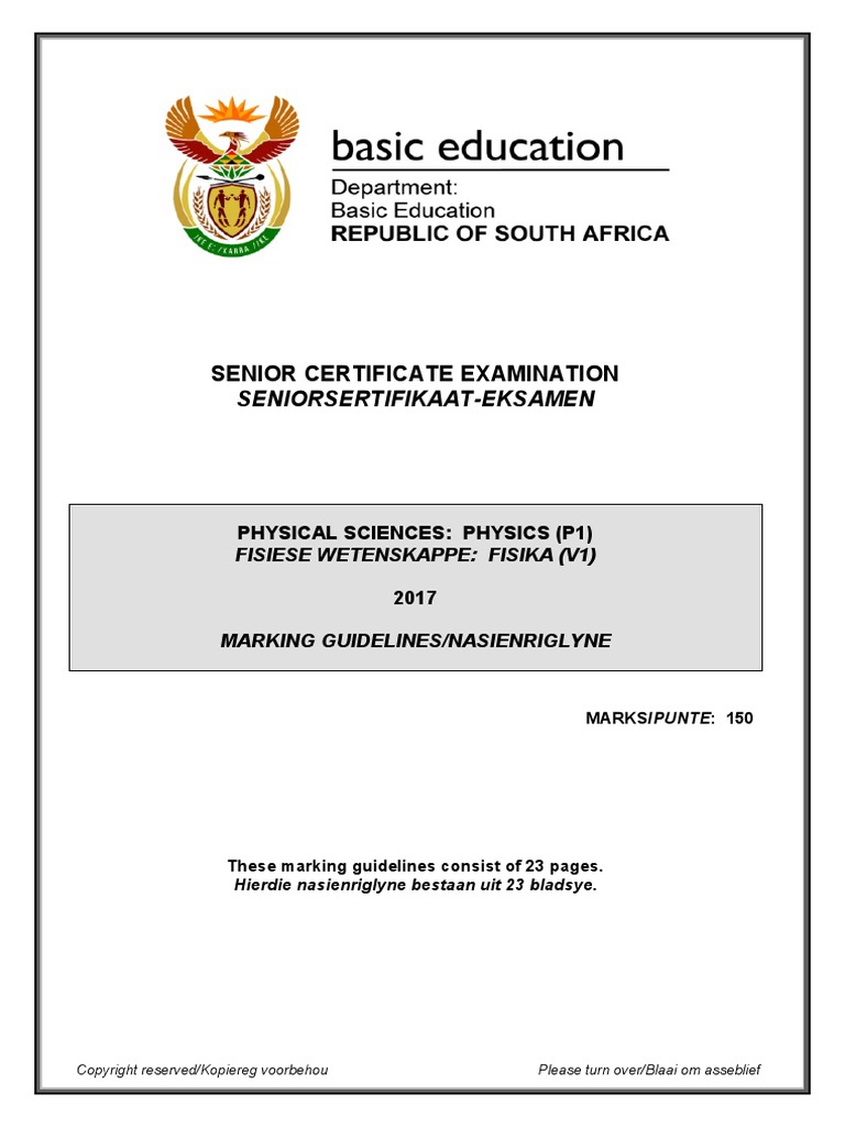 Physical Sciences P1 May-June 2017 Memo Afr & Eng | PDF