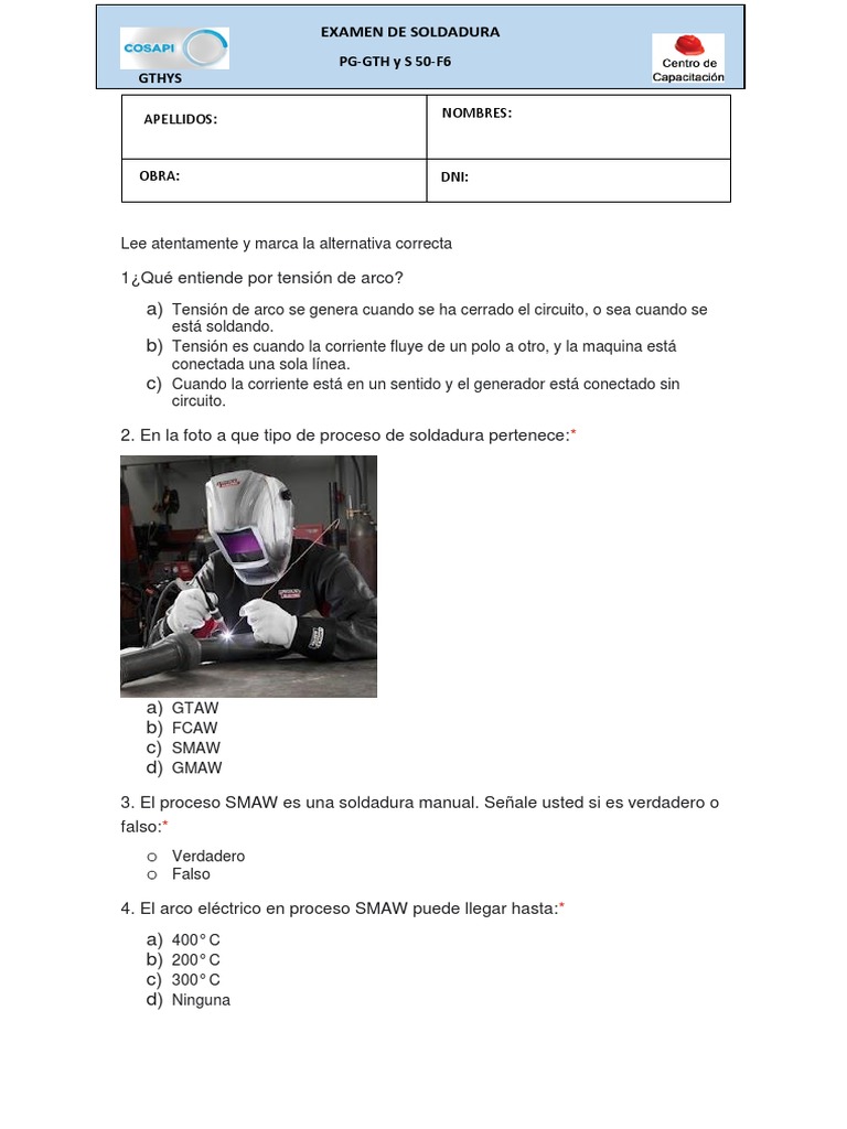 Examen de Soldadura | PDF | Soldadura | Construcción