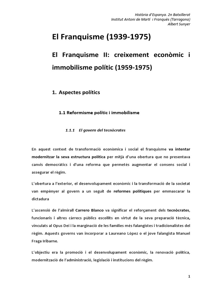 Resum Franquisme II (1959-1975) | PDF
